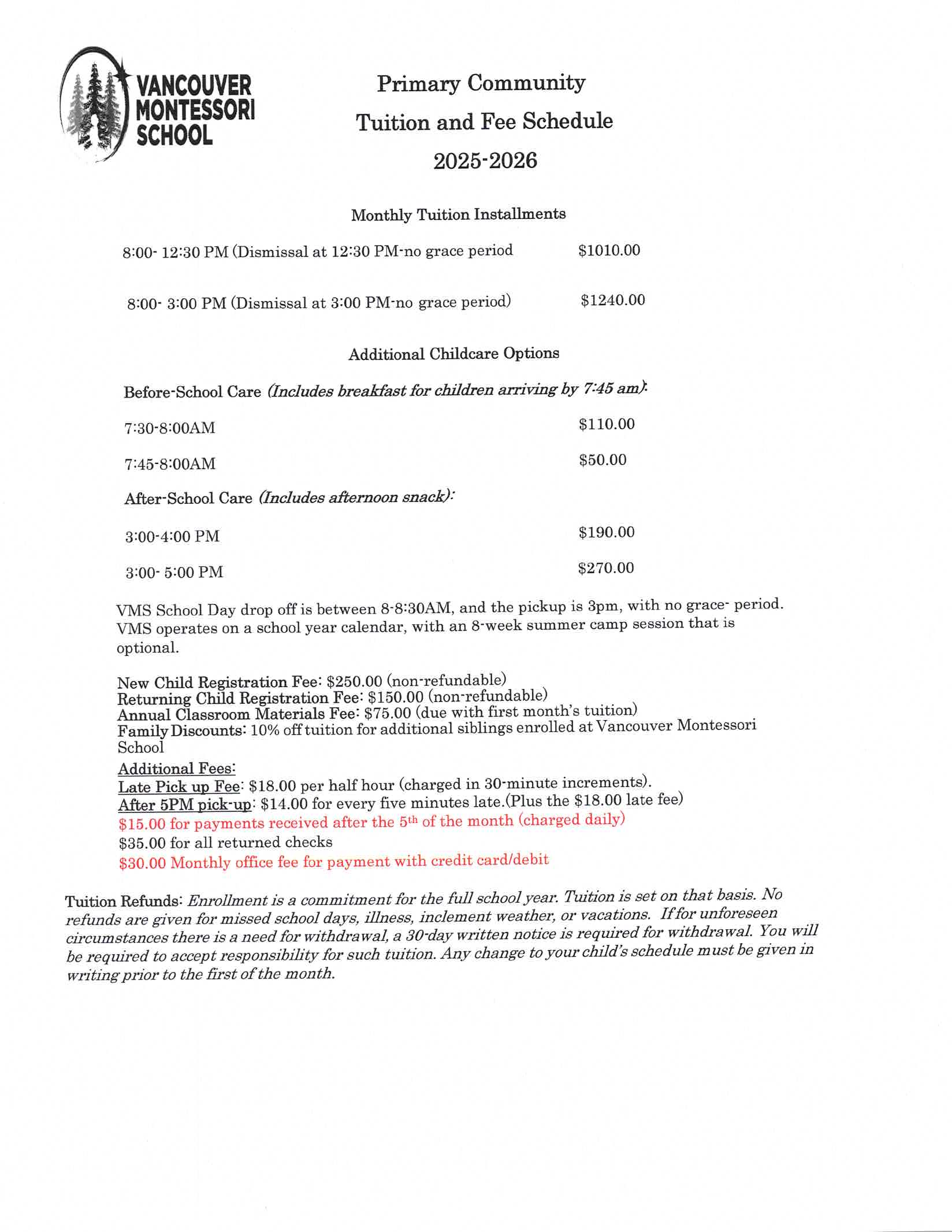 Tuition – Vancouver Montessori School